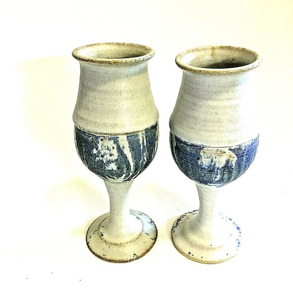 Handmade | Dining | Signed Ceramic Art Handmade Stemmed Pedestal Wine ...